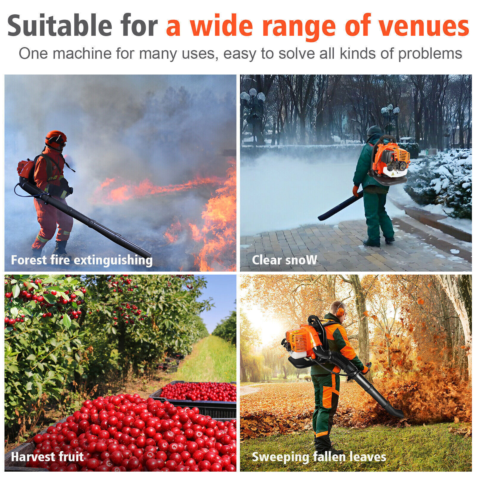 Air Leaf Blower Gas Powered Snow Blower 665 CFM 26CC/30CC/43CC 2-Stroke ...