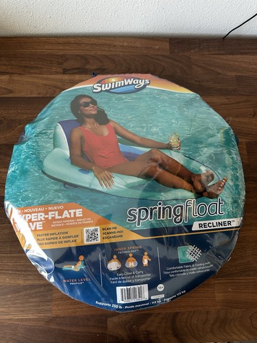 NEW SwimWays Spring Float Recliner HYPER-FLATE VALVE Seafoam & Blue ...