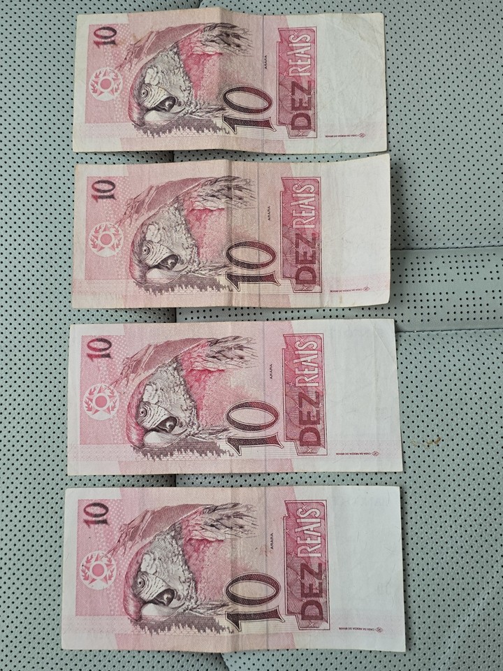 Brazil 4x 10 Reais Notes Brazilian Brasil Ten Reals Banknotes Old ...