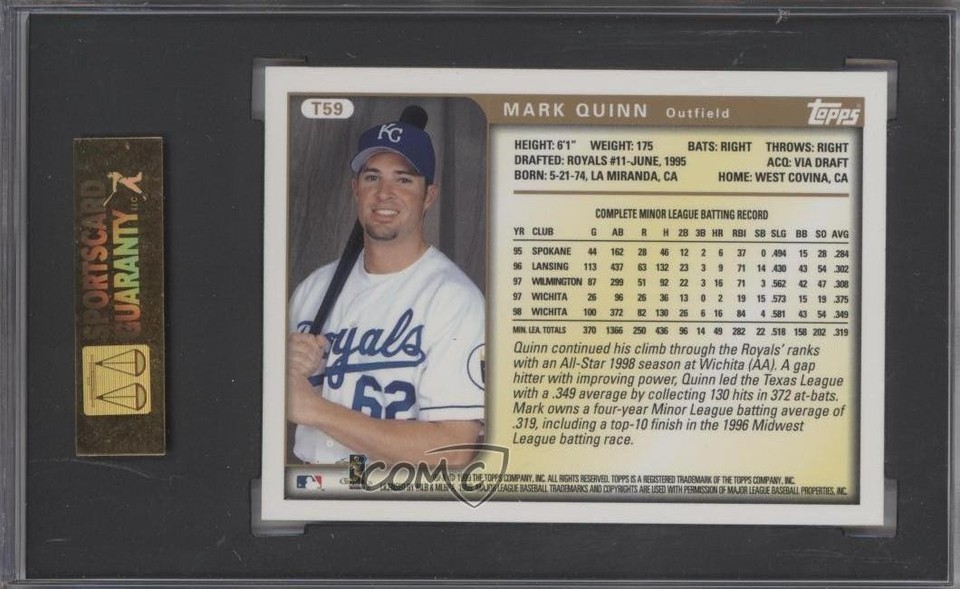 1999 Topps Traded Mark Quinn #T59 SGC 9 MINT Rookie RC | eBay