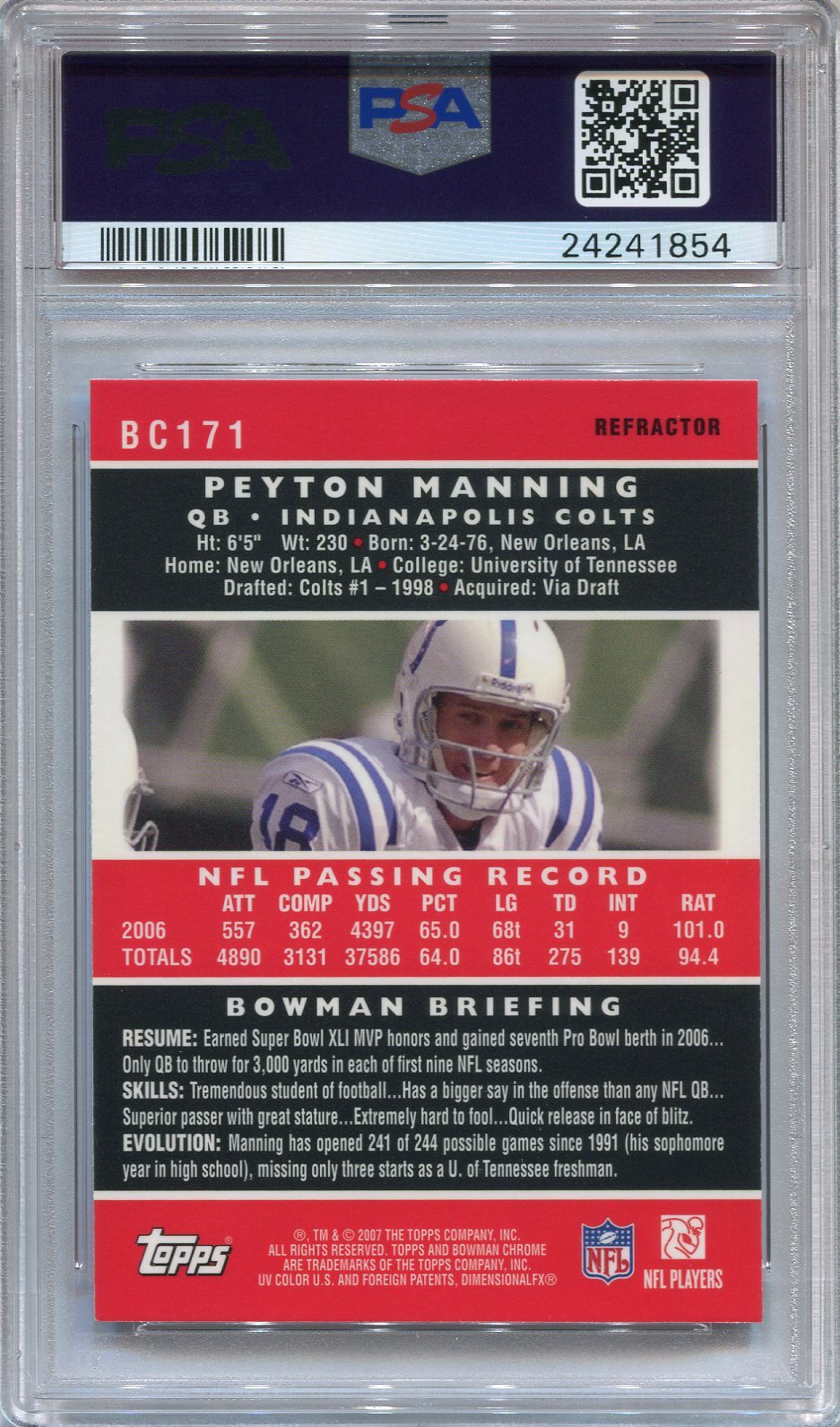 2007 Bowman Chrome - Refractor #BC171 Peyton Manning for sale online | eBay