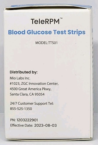 Mio Labs Inc. TeleRPM Blood Glucose Test Strips 50 Count New in Box Exp ...