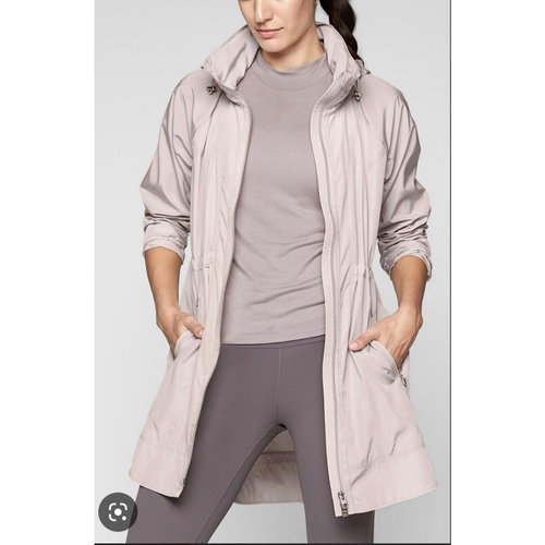Athleta Drip Drop Jacket Pink Full Zip Hooded Water Repellent Rain Coat ...