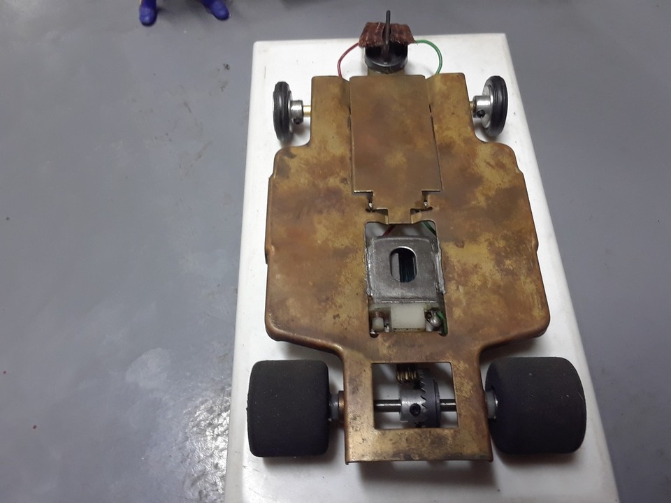 1/24 vintage riggen slot car. brass chassis tested on wood track runs ...