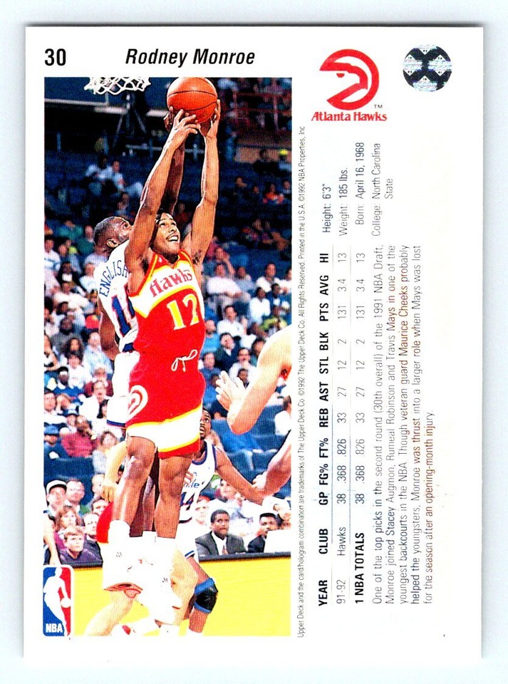 1992-93 Upper Deck #30a Rodney Monroe | eBay