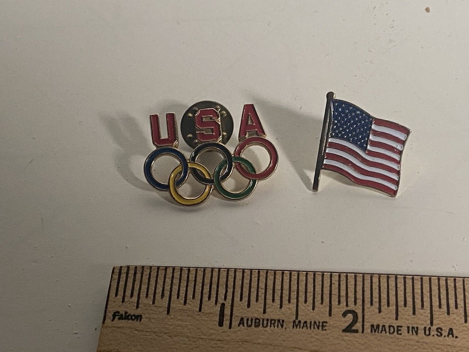 Vintage USA Olympic pins hat pin pin back Olympic rings American flag ...