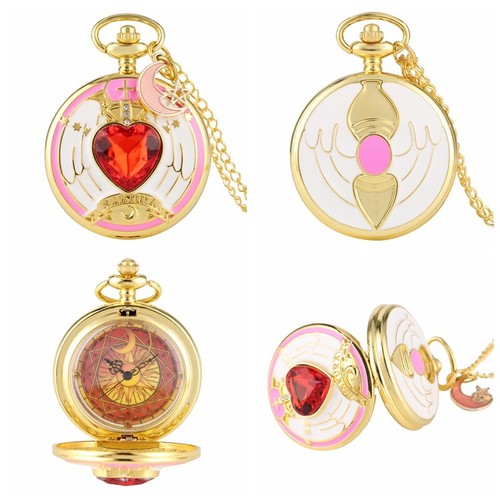 Pink Pocket Watch for Girls Cute Cartoon Design Quartz Fob Watch with ...
