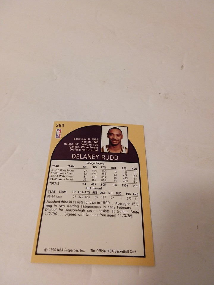 1990-91 NBA Hoops #293 Delaney Rudd Utah Jazz RC Rookie Basketball Card ...