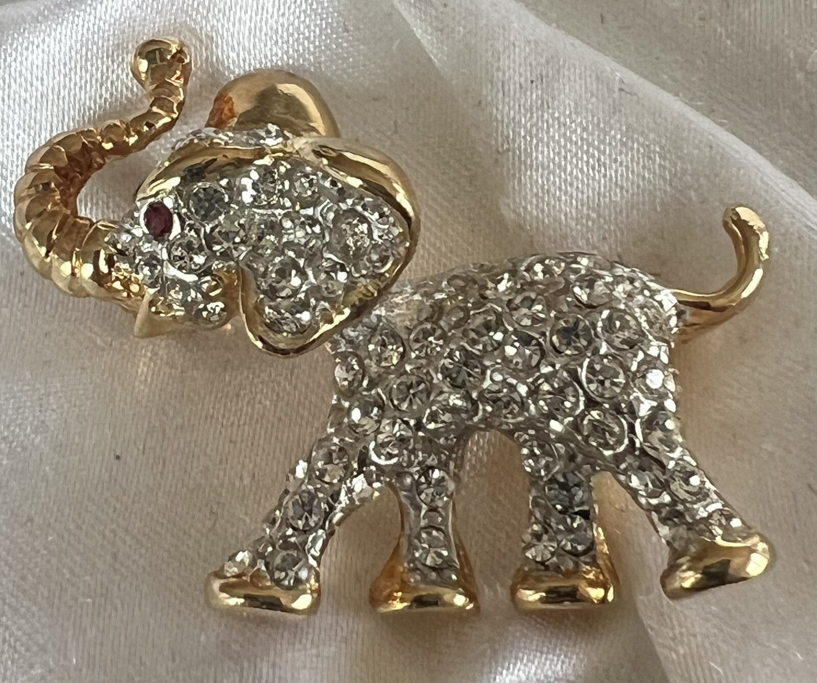Vintage Crystal Trunk Up Elephant Rhinestone Brooch P… - Gem