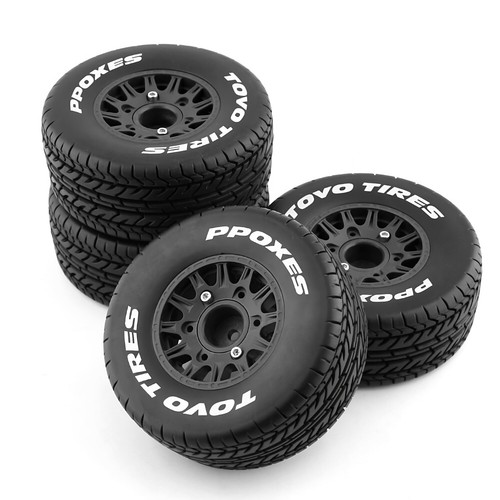 4pcs 1/10 Rc Car Short Course Truck Black Wheels & Tires For Traxxas ...