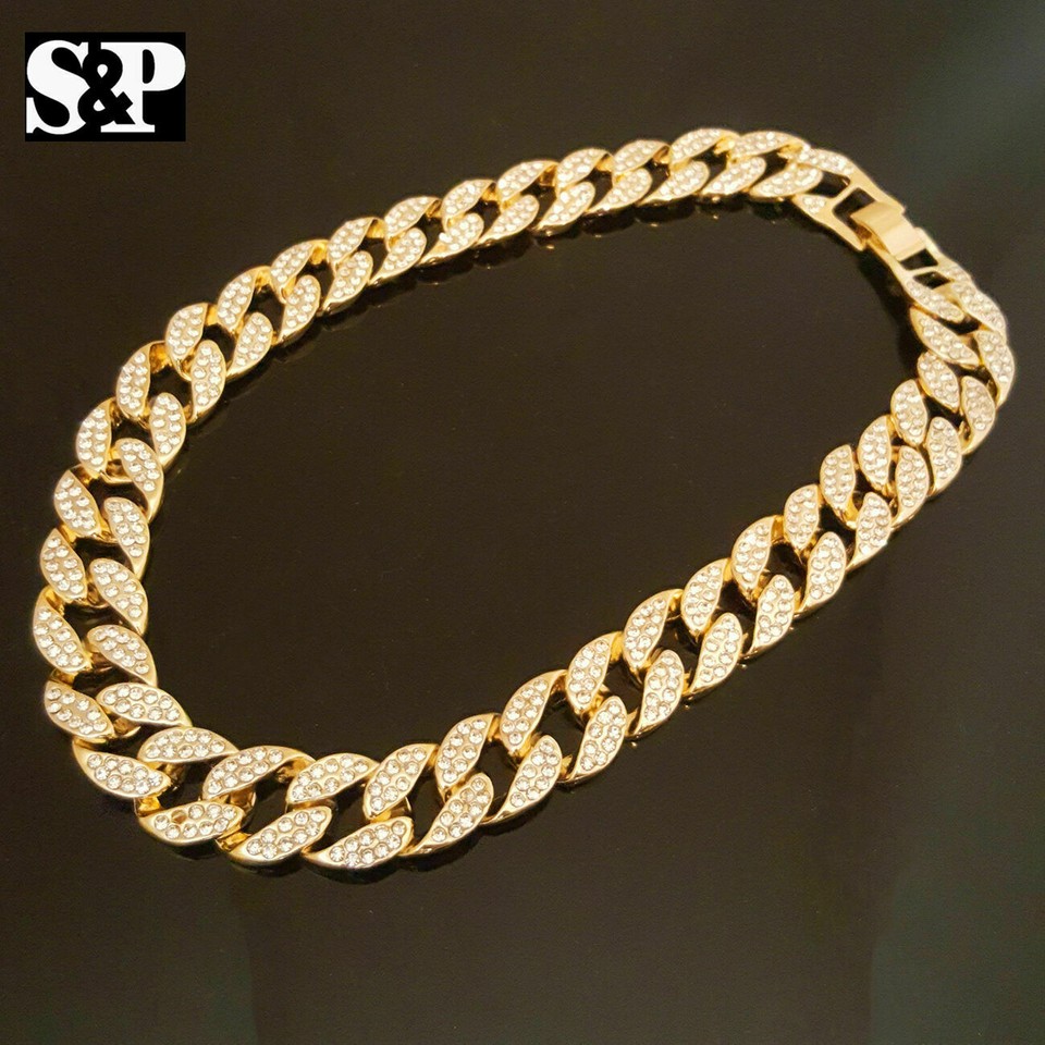 Iced Large Gold Tiger Pendant & 16" ~ 24" Iced Cuban Choker Chain Bling ...