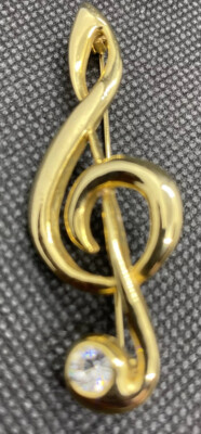 Pin Music Theme G Clef With Crystal Pin/ Brooch Vintage Goldtone B2D | eBay