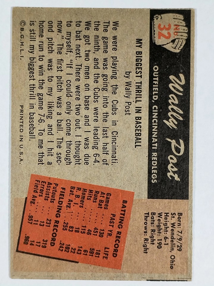 1955 Bowman #32 Wally Post (EX) | eBay