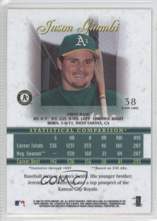 1998 Topps Gold Label Class 3 Black Label Jason Giambi #38 2i9 | eBay