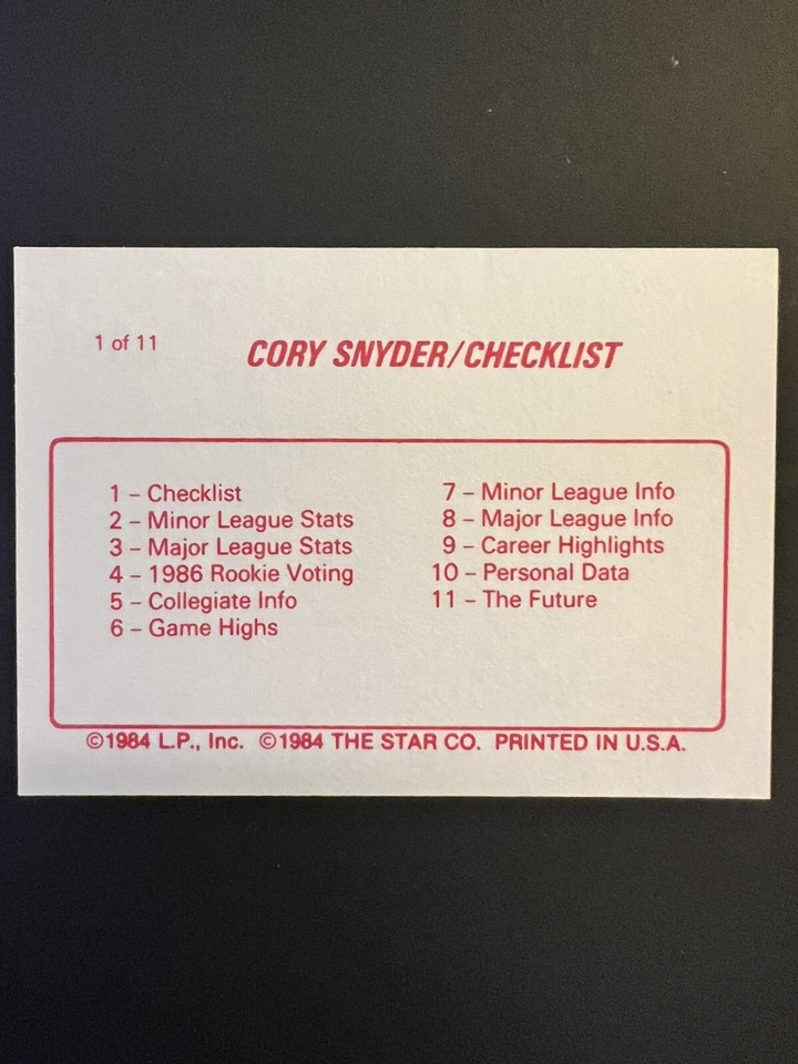 1988 Cory Snyder Signed #'ed 108/500 Star Co, Rare Item!! | eBay