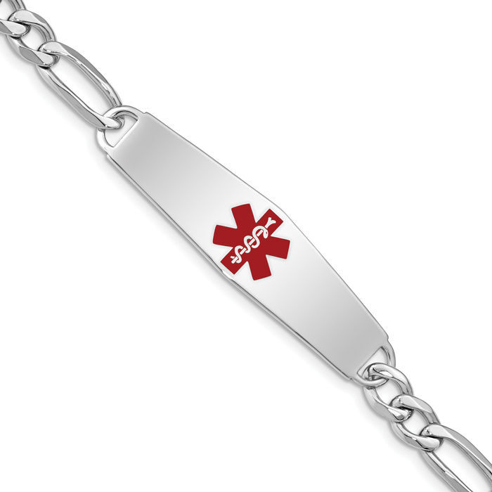 925 Sterling Silver Medical Alert ID Figaro Link Chain Bracelet | eBay