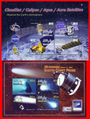 Maldive Ile 2008 Astronomie & Space x2 M/S MNH HALLEY'S Comet, Giotto ...