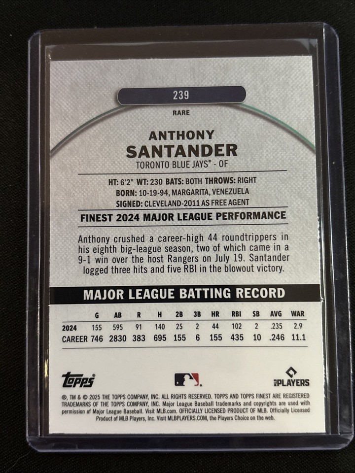 🔥Anthony Santander 2025 Topps Finest Rare Level #239 Toronto Blue Jays ...