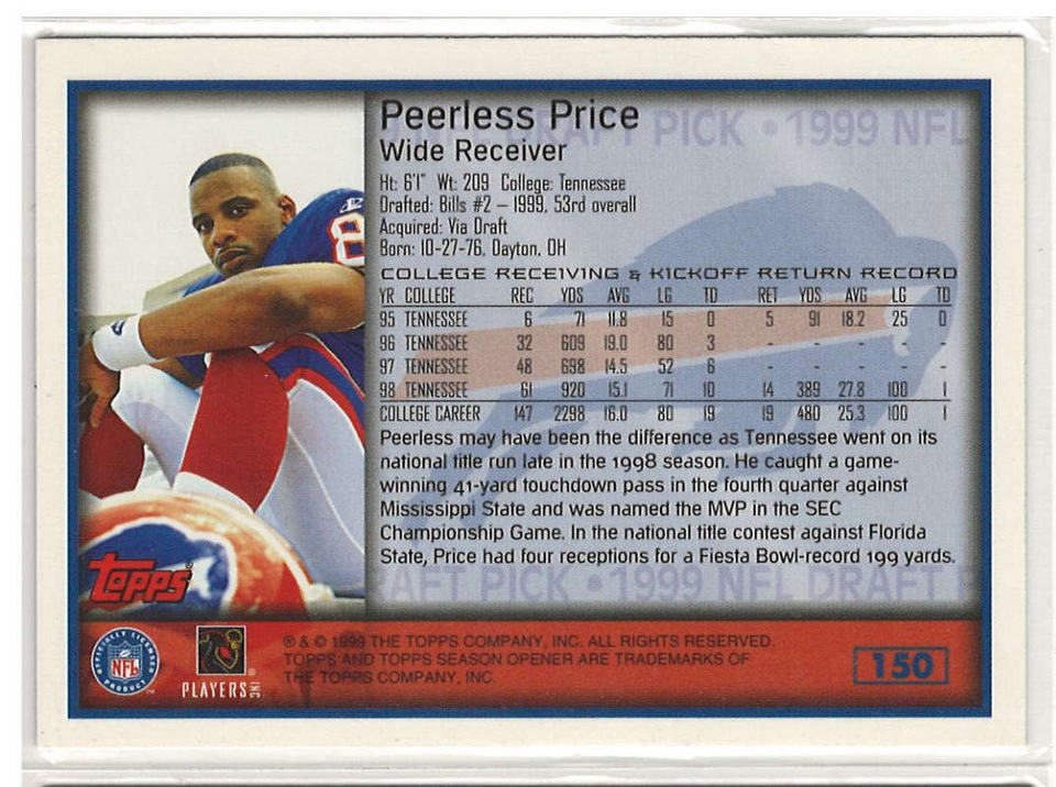 1999 Topps Season Opener Football #150 Peerless Price Rookie Buffalo ...