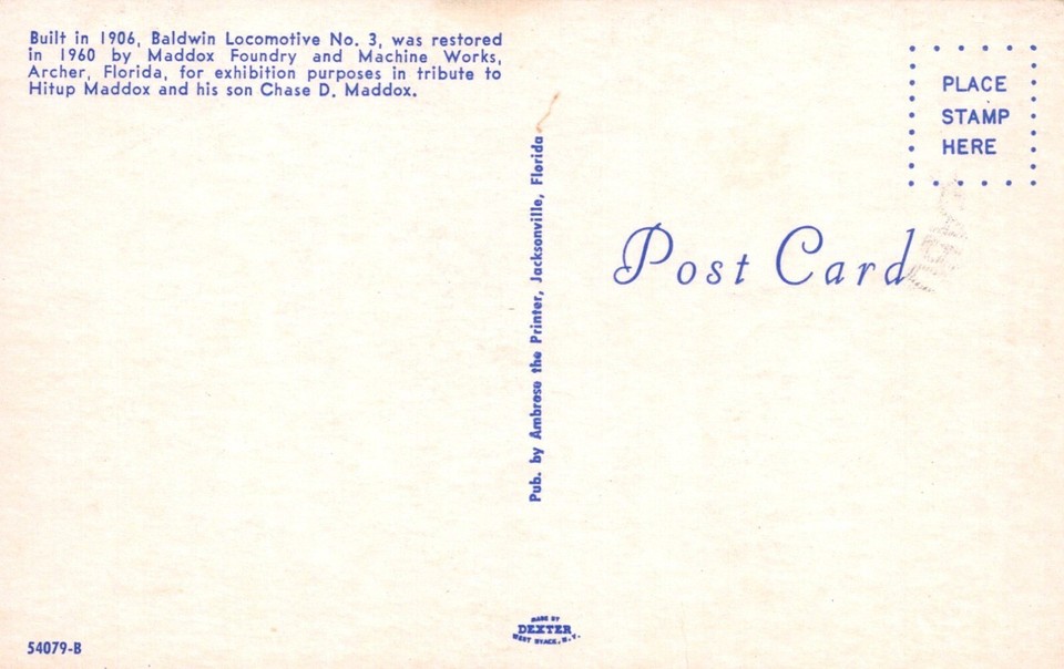 Baldwin Locomotive No. 3 Maddox Foundry Machine Works Train Postcard | eBay