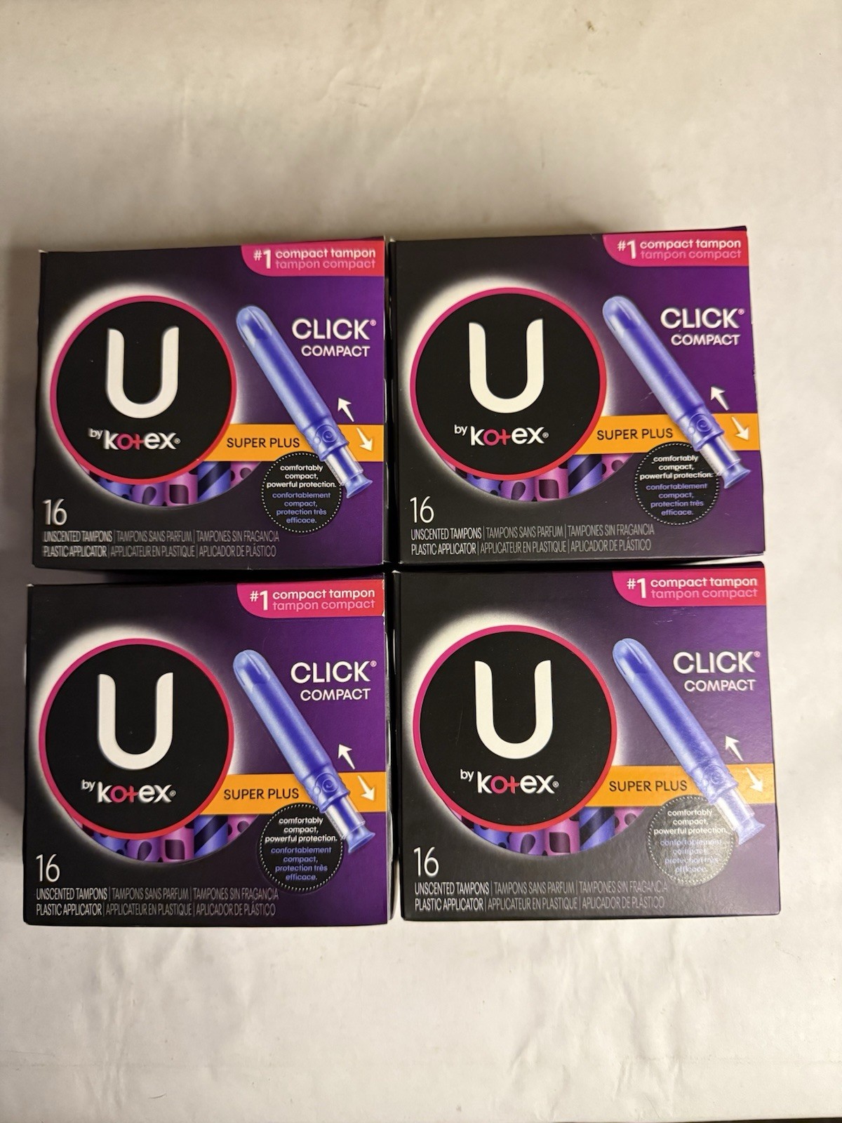 U by Kotex Click Compact Tampons – Super Plus, Unscented, 16 Ct (4-Pack ...