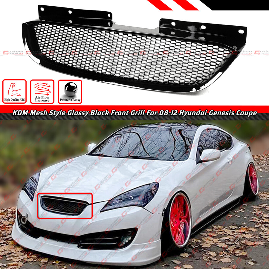 For 2008-2012 Hyundai Genesis KDM Mesh Style Gloss Black Front Mesh ...