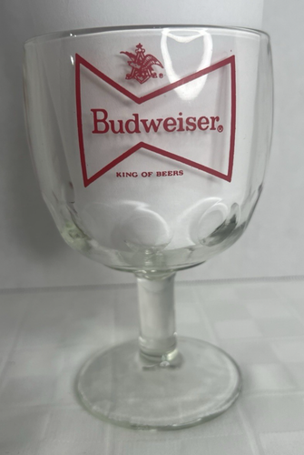 Vtg Budweiser Beer Heavy Clear Glass Footed 6" Thumb Print Carnival ...