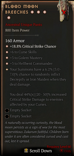 Diablo 4 Season 8 BLOOD MOON BREECHES 4GA special effect 44% (Almost ...