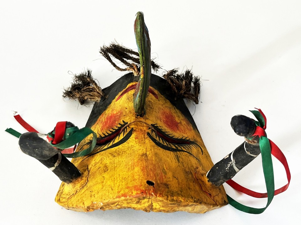 MEXICAN FOLK ART WOOD HORNED BEARDED BULL DIABLO DEVIL DEMON FESTIVAL ...