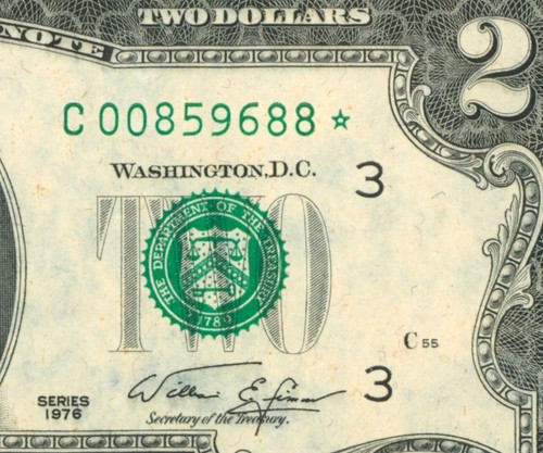 (( STAR - 6 DIGIT )) $2 1976 ((AU)) Fancy Serial Number CURRENCY (TAPE ...