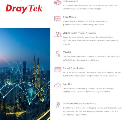 DrayTek Vigor 2866 - G.Fast Dual-WAN VPN Firewall Router | eBay