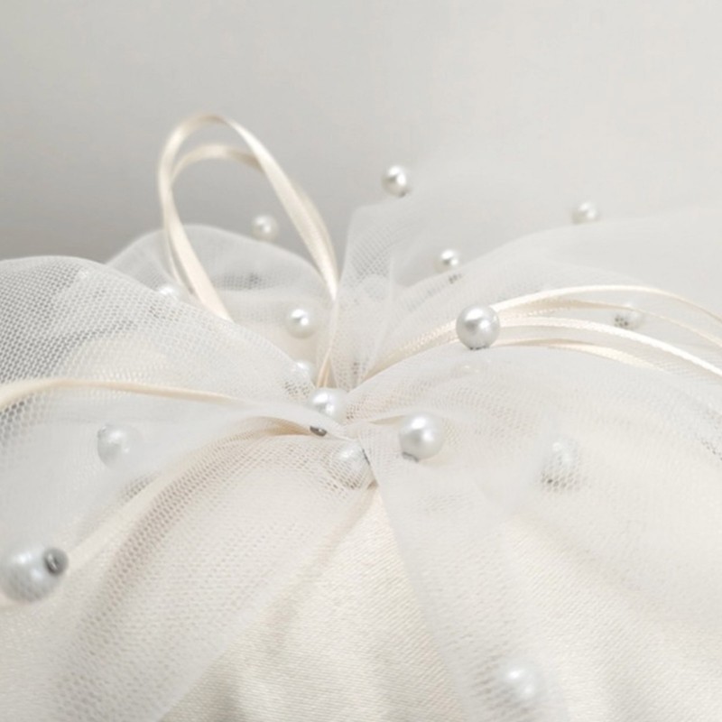 Wedding Rings Bearer Pillow Bows Pearls Delicate Cushion Bows White ...