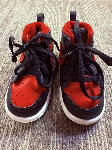 Nike Air Jordan 1 Mid Shoes Toddlers Size 6C Black Red Bred Kids TD ...