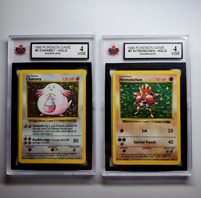 1999 Pokemon Base Chansey Hitmonchan Shadowless Holo #3 KSA 4 graded 2 ...