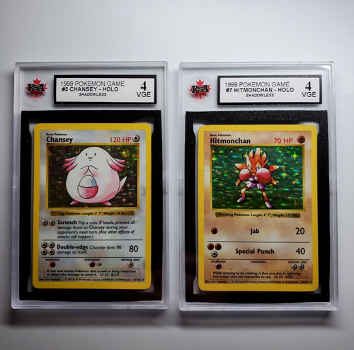 1999 Pokemon Base Chansey Hitmonchan Shadowless Holo #3 KSA 4 graded 2 ...