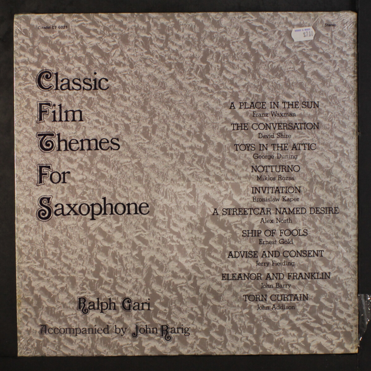 RALPH GARI: classic film themes for saxophone CITADEL 12" LP 33 RPM ...