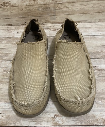 CROCS Shoes Mens Sz 11 Tan Canvas Loafer Comfort Slip On Casual | eBay
