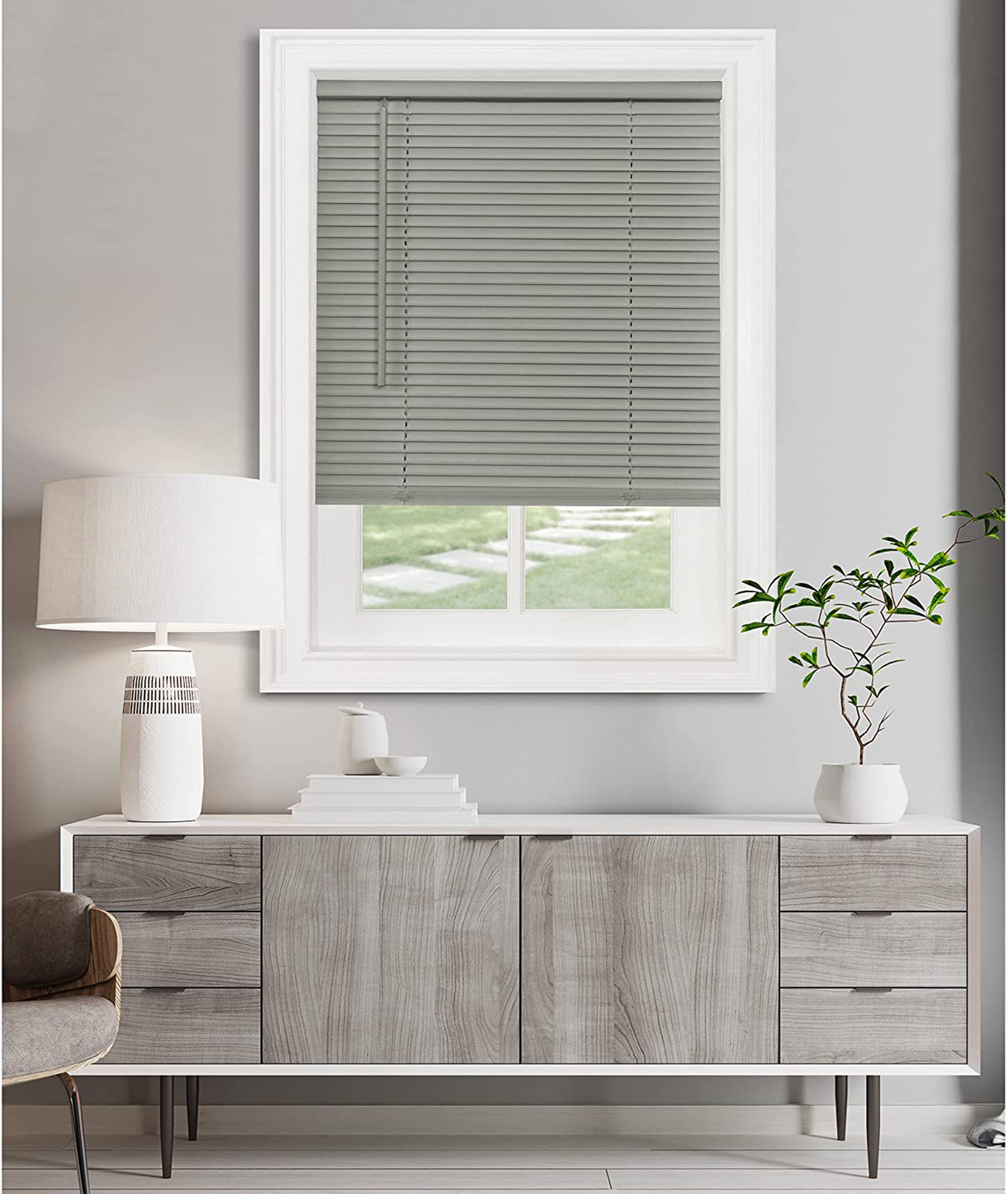 Cordless Window Minds Mini Blinds 1" Slats Gray Vinyl Blind 64" Length ...