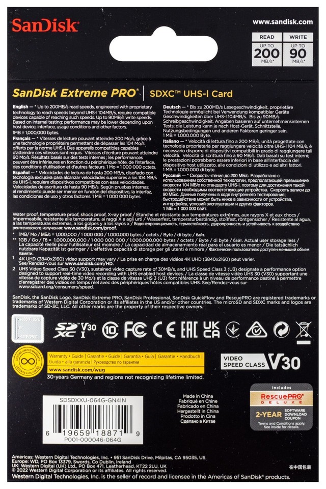 Sandisk Extreme Pro SD Card 64GB 128GB 256GB 512GB 1TB Memory Card ...