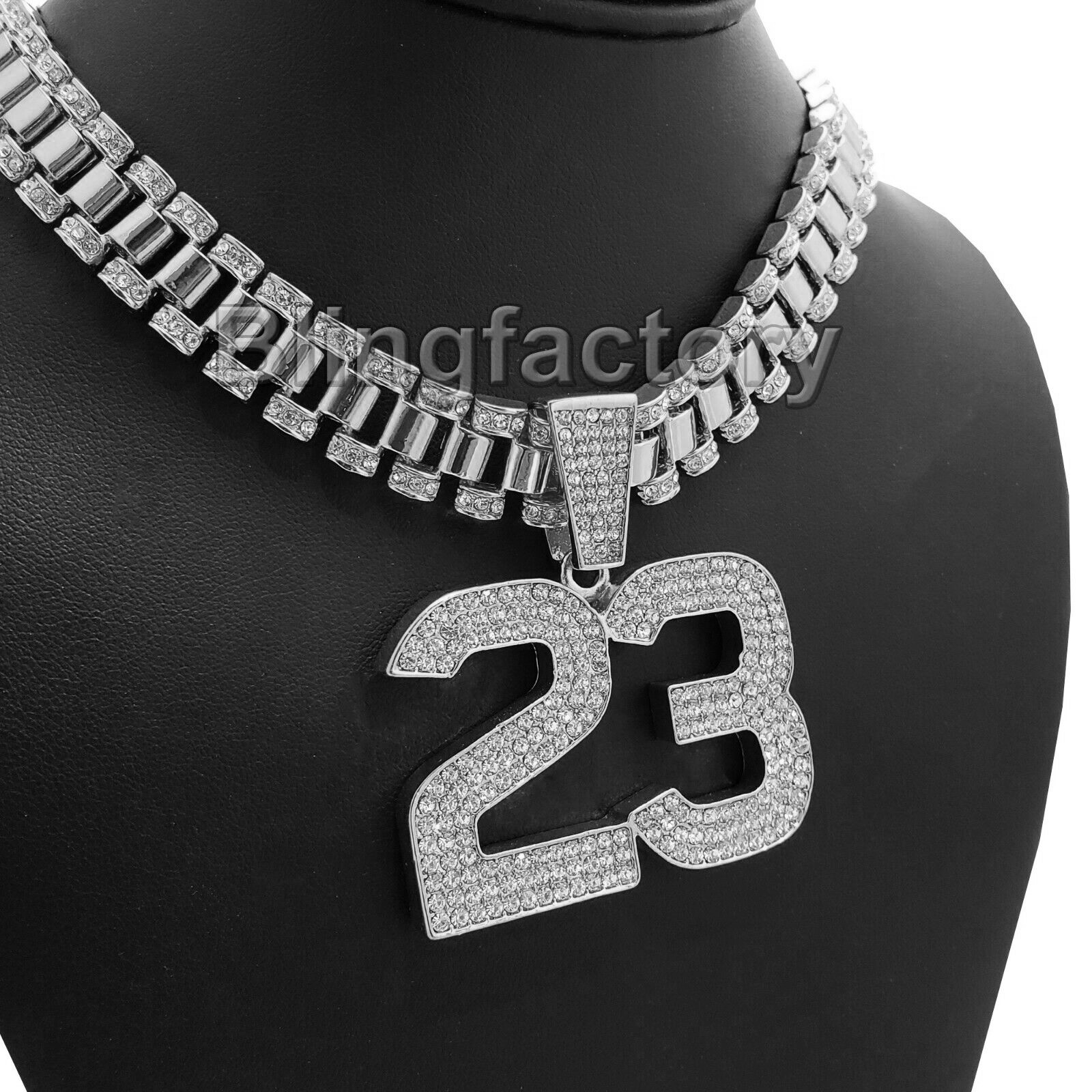 Hip Hop Iced Silver Tone Number 23 & 20" Iced Rollie Link Choker Chain ...