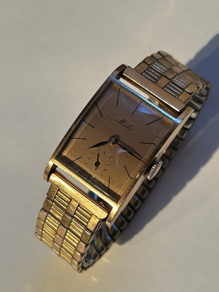 Vintage Men’s MIDO Solid 14K Rose Gold Men’s Watch Art Deco Tank Style ...