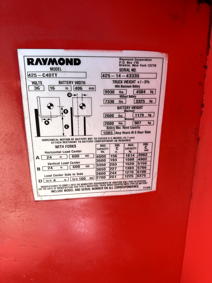 2014 Raymond 425-C40TT Forklift - Stand Up Electric Dock Stocker - 6178 ...