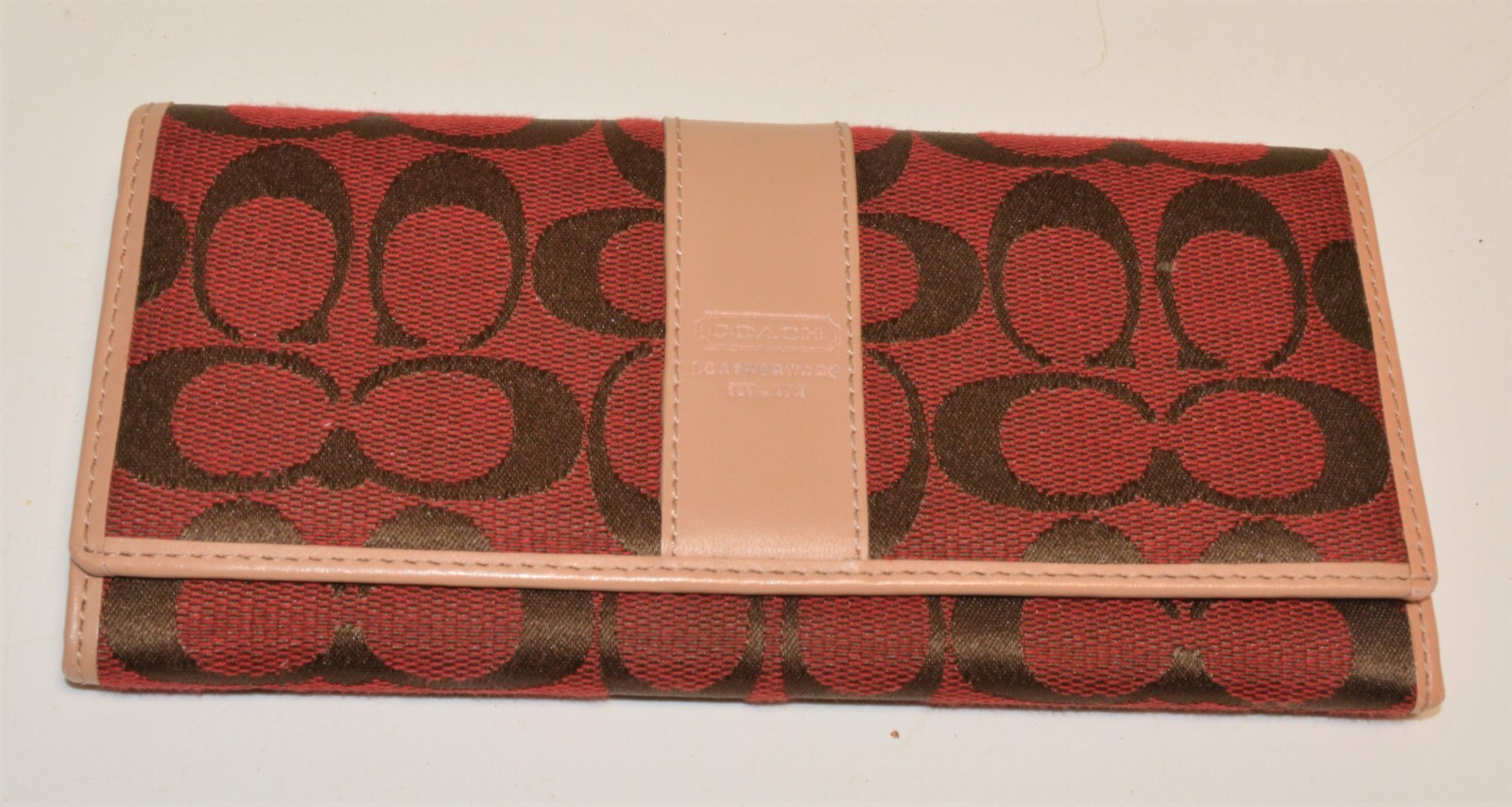Coach Signature Red Combo Bifold Wallet Purse Tan lea… - Gem