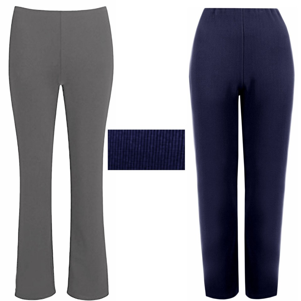 2 PACK WOMENS BOOTLEG TROUSERS STRETCH LADIES SOFT RIBBED PULL ON PANTS ...