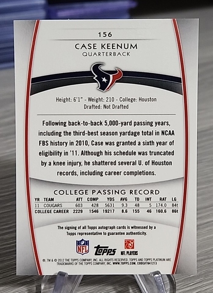Case Keenum 2012 Topps Platinum Rookie Autograph /99 Refractor #156 ...