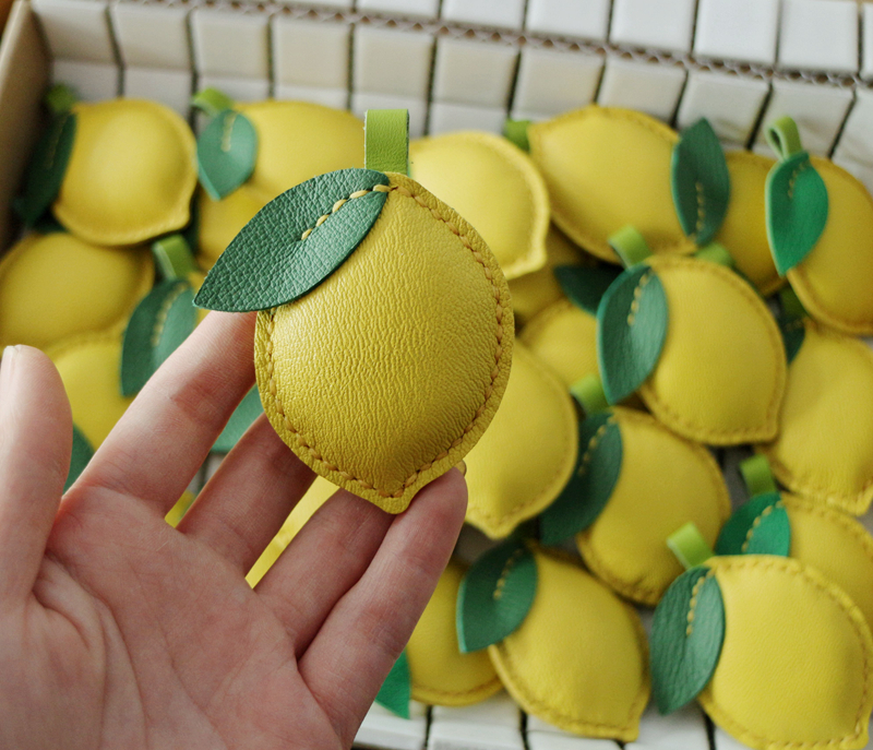 Handmade Genuine Leather Lemon Charm Key Chain Ring Bag Handbag ...