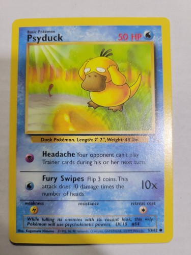 Psyduck 53/62 Fossil Set Unlimited Common Pokemon Card NM/EXC Vintage ...