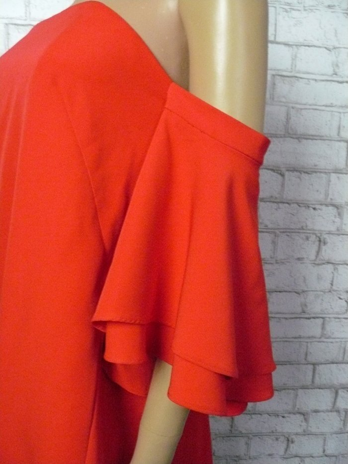 $435 Milly Tomato Red Crepe Off Shoulder Mila Ruffle Dress 8 NEW M549 ...
