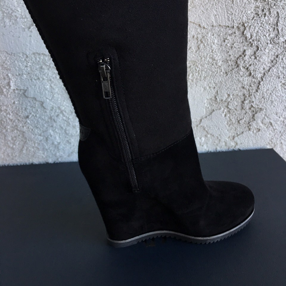 UGG CLASSIC MONDRI OVER THE KNEE TALL BLACK SUEDE 4" WEDGE BOOTS US 8 ...