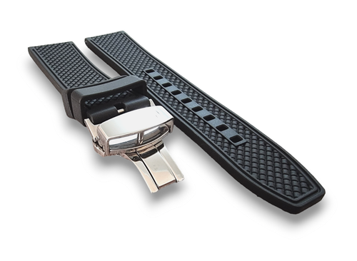 FKM Rubber Watch Strap Band Premium Deployment Clasp Two Piece Mens 18 ...